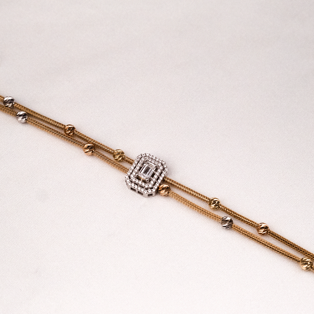 14 Ayar Renkli Dorika Toplu ve Baget Taşlı Altın Bileklik Hemen İncele